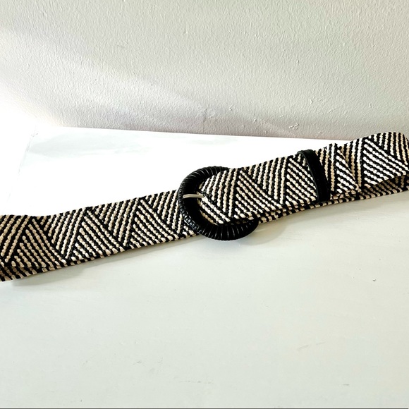 boutique | Accessories | Rattan Woven Belt Black Cream Design Style ...
